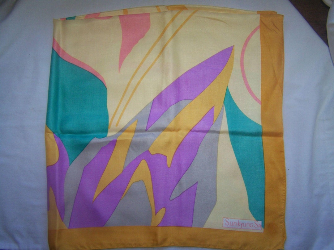 Vintage Sunkyung Sa Scarf Multi Abstract Square - Etsy