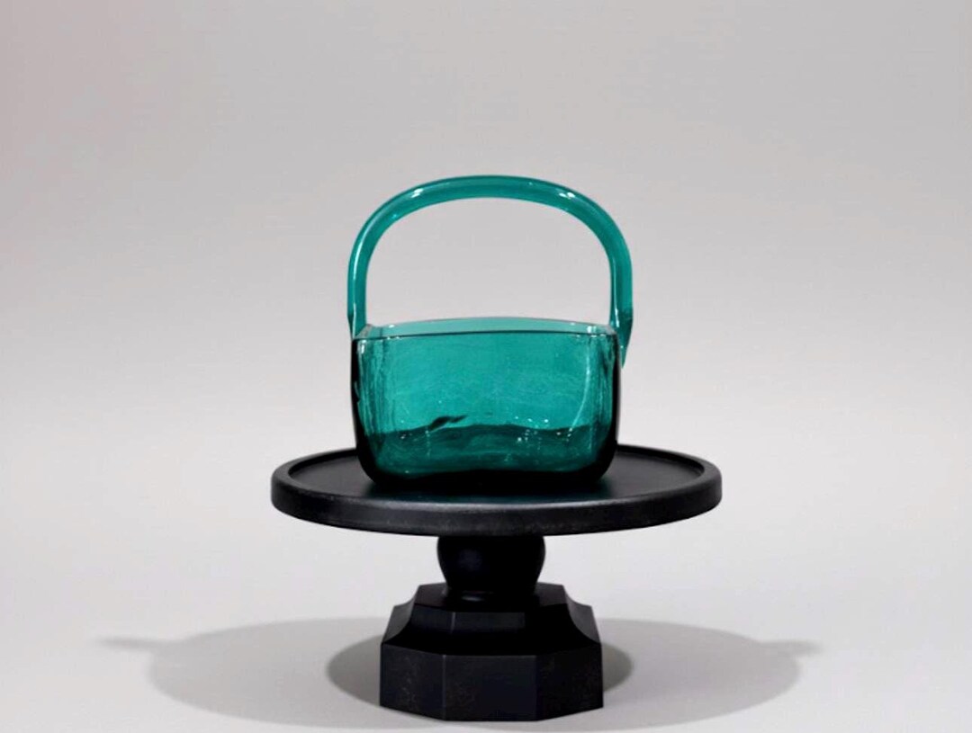 Vintage Teal Blenko Glass Basket - Etsy