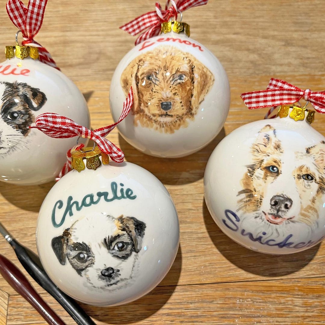 Hand Painted Pet Portrait, Festive Pet Bauble, Tree Decoration Pet ...