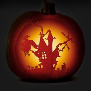 Witch and Haunted House Printable Halloween Pumpkin Carving Pattern ...