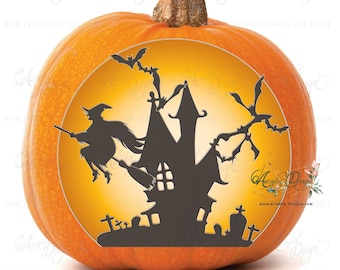 Haunted House Printable Halloween Pumpkin Carving Pattern | Etsy