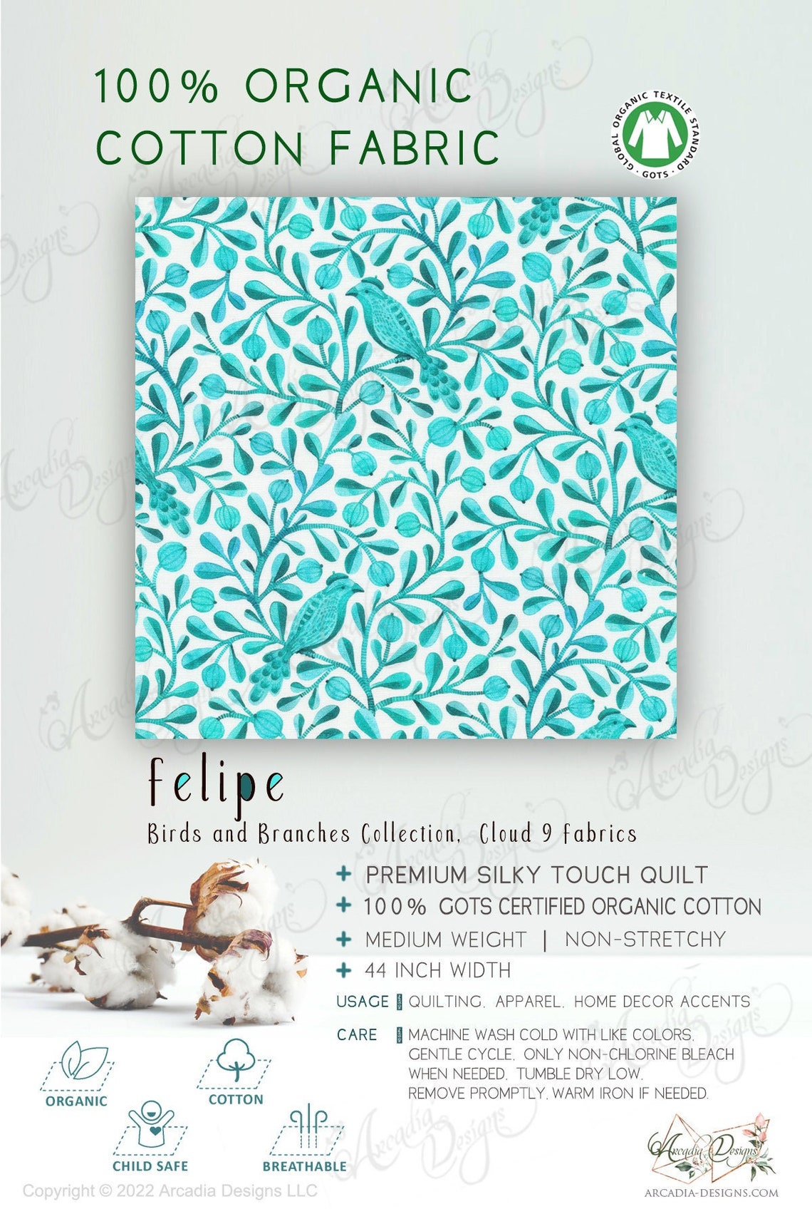 100% GOTS Certified Organic Cotton Quilting Weight Fabric by Yard for ...