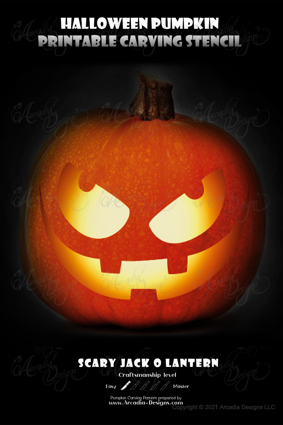 Printable Halloween Pumpkin Carving Pattern Stencil PDF Scary Jack O ...