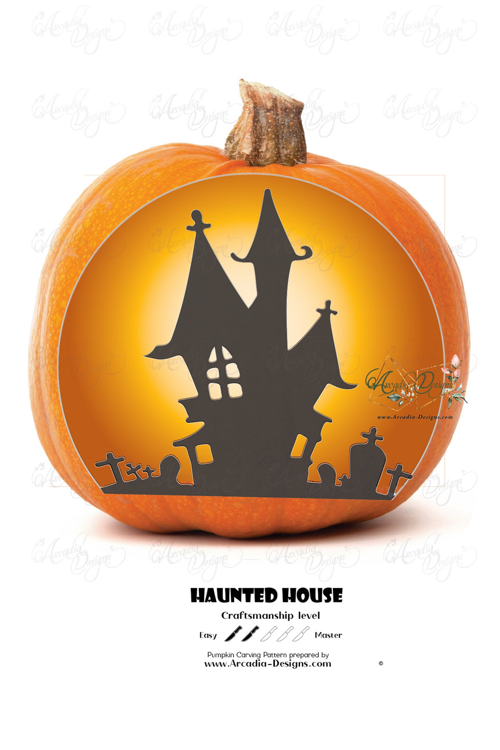 Haunted House Printable Halloween Pumpkin Carving Pattern Stencil ...