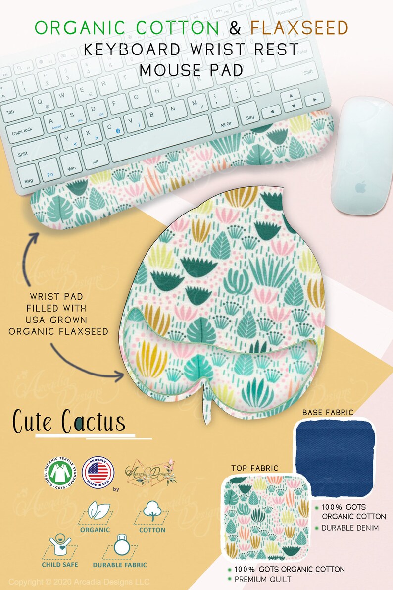 Cute Cactus Keyboard Rest and Mouse Pad Organic Cotton & - Etsy