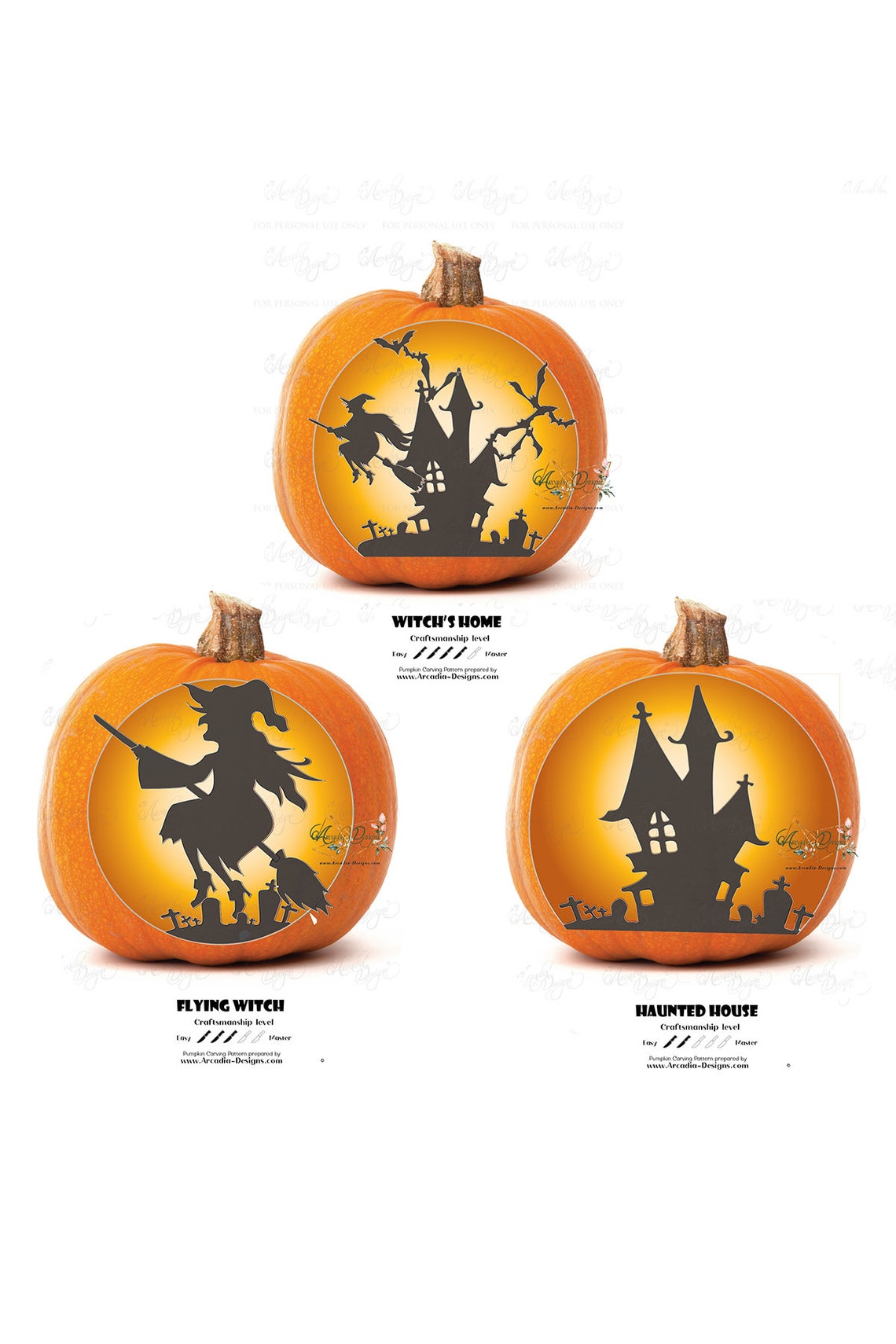 Witch and Haunted House Printable Halloween Pumpkin Carving - Etsy