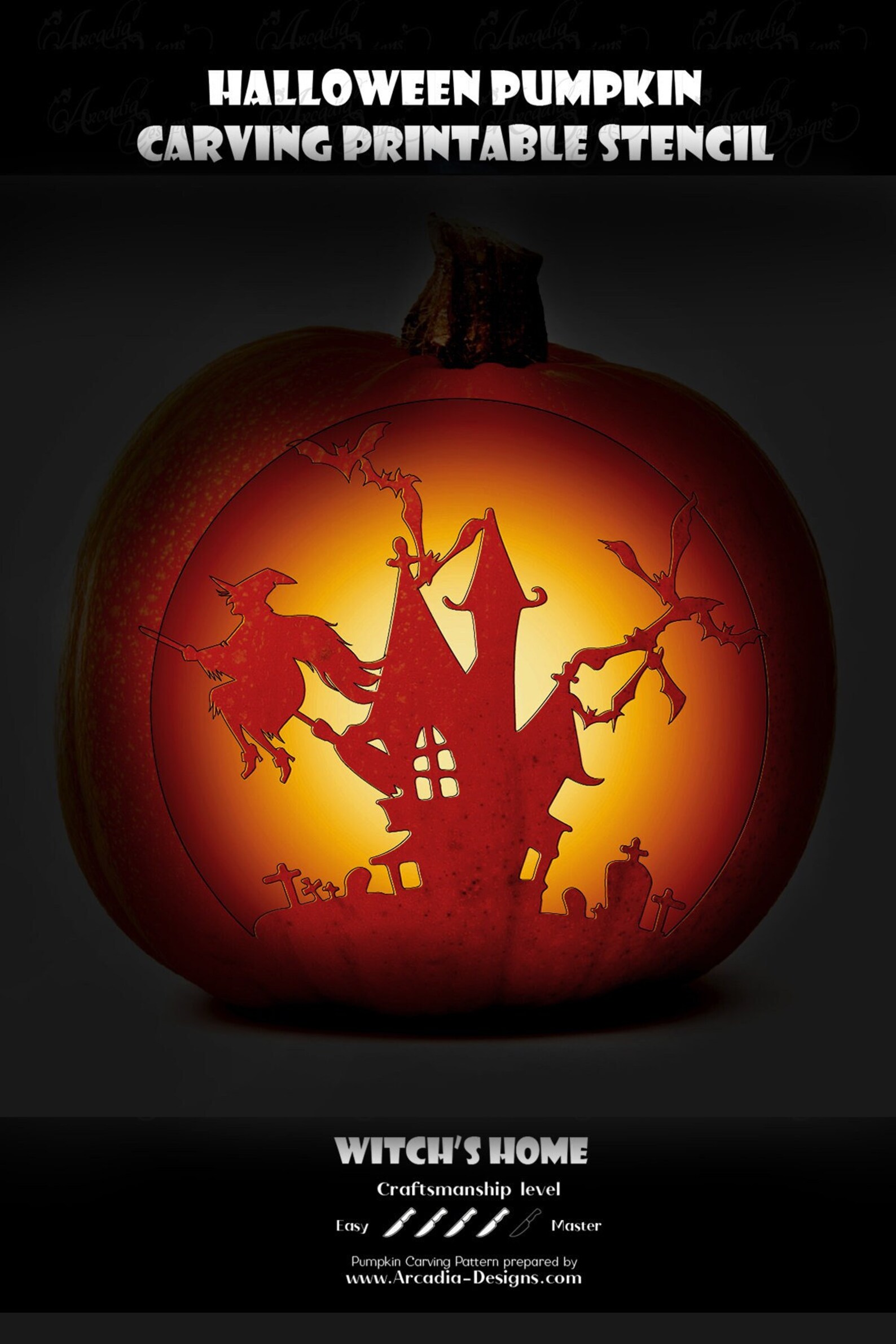 Witch and Haunted House Printable Halloween Pumpkin Carving - Etsy