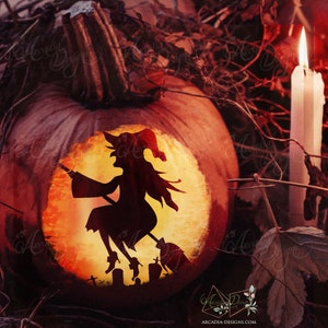 Witch and Haunted House Printable Halloween Pumpkin Carving Pattern ...