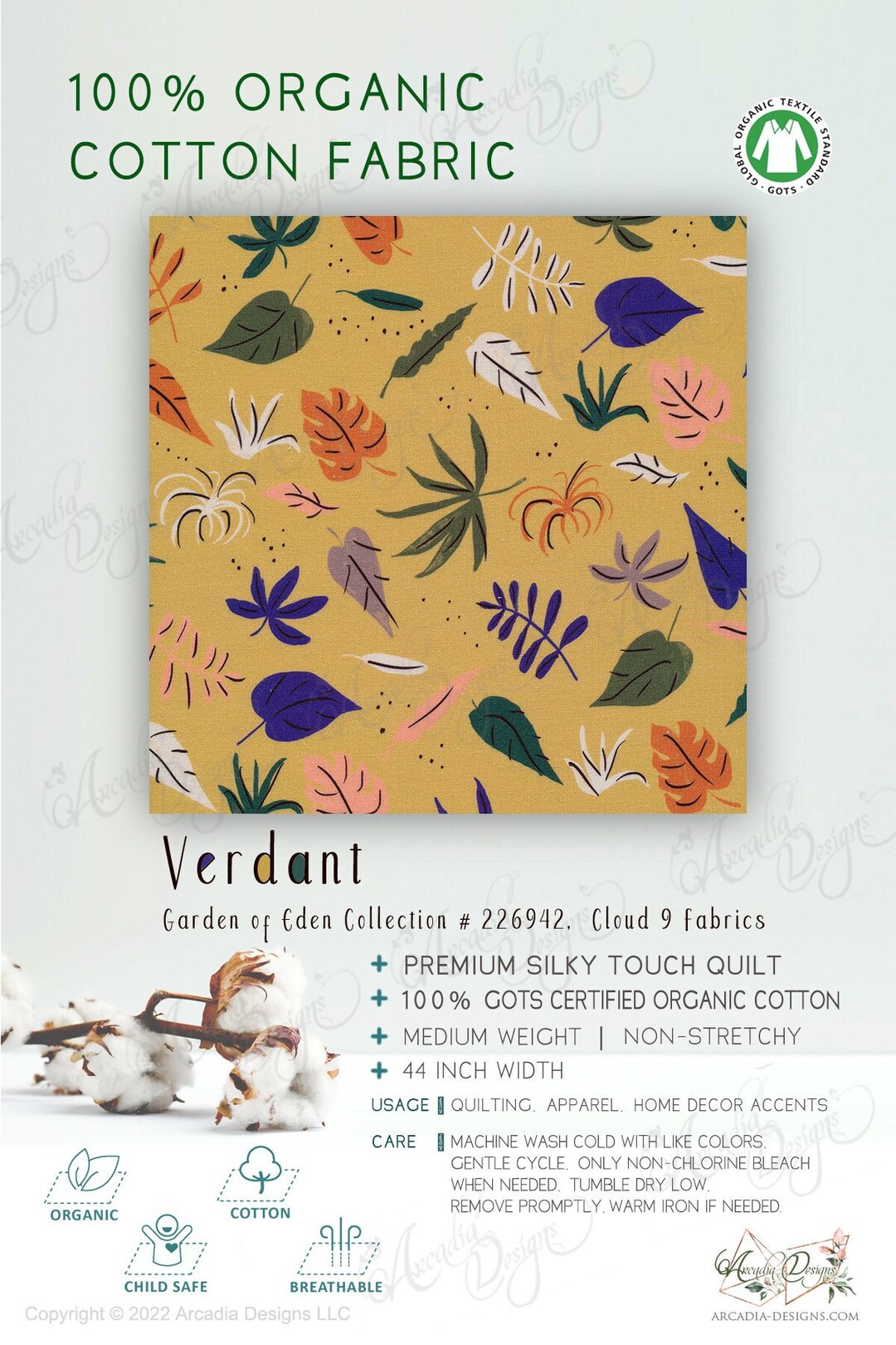 100% GOTS Certified Organic Cotton Quilting Weight Fabric by Yard for ...