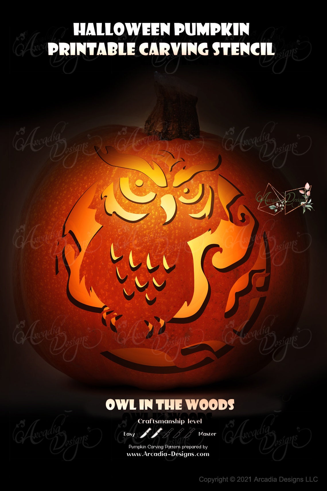 Owl in the Woods Printable Halloween Pumpkin Carving Pattern Stencil | Instant Download PDF DIY ...