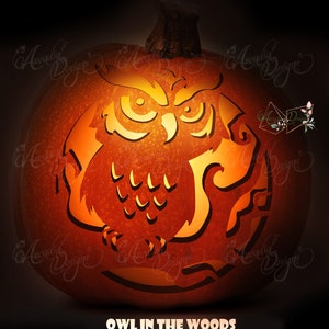 Owl in the Woods Printable Halloween Pumpkin Carving Pattern Stencil | Instant Download PDF DIY ...