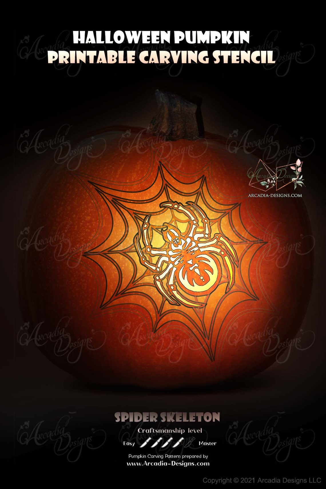 Skeleton & Spider Web Printable Stencil Halloween Pumpkin - Etsy