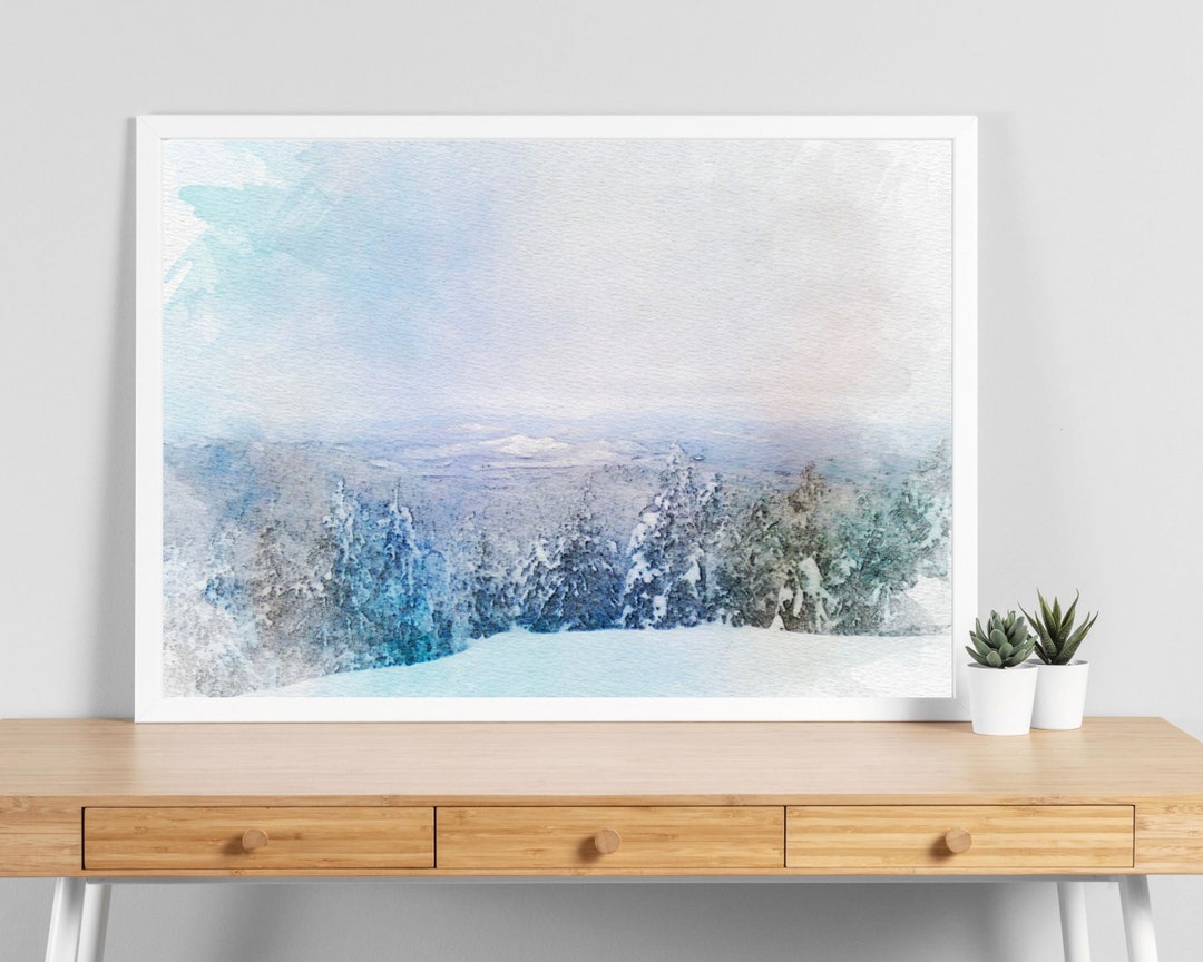 Winter Landscape Print, Watercolor Print, Printable Art, Winter Scene ...