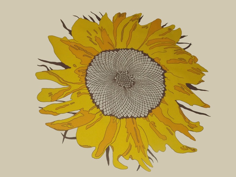 Vintage Sunflower Screen Print UNUSED Fabric - Etsy
