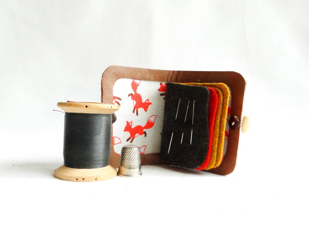 Leather Needle Case - Fox Fabric Interior - Sewing Accessory - Etsy