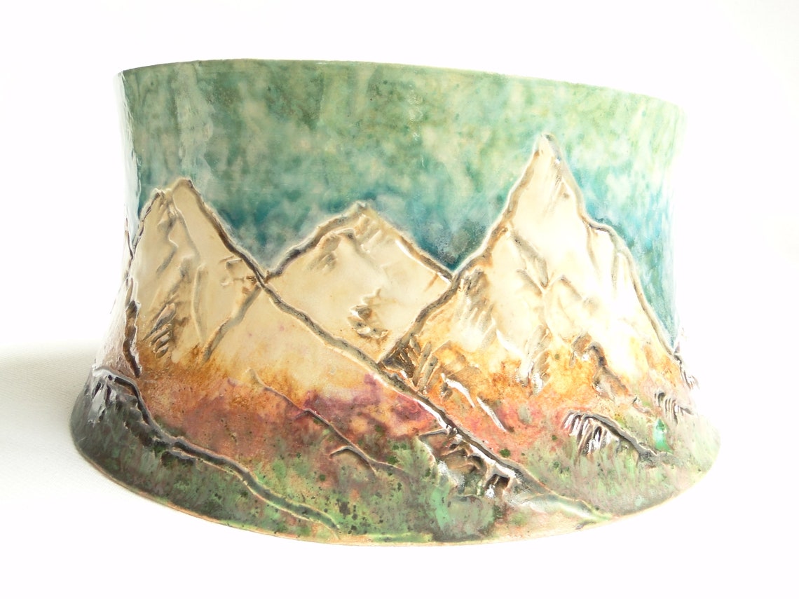 Ceramic Bowl With Mountain Decoration, Hand Thrown and Glazed - Studio ...