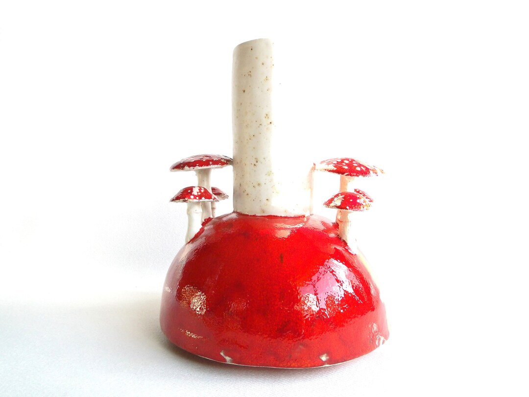 Ceramic Vase With Toadstool Decoration, Pottery Vase, Mushroom Gift, Ceramic Toadstool - Etsy