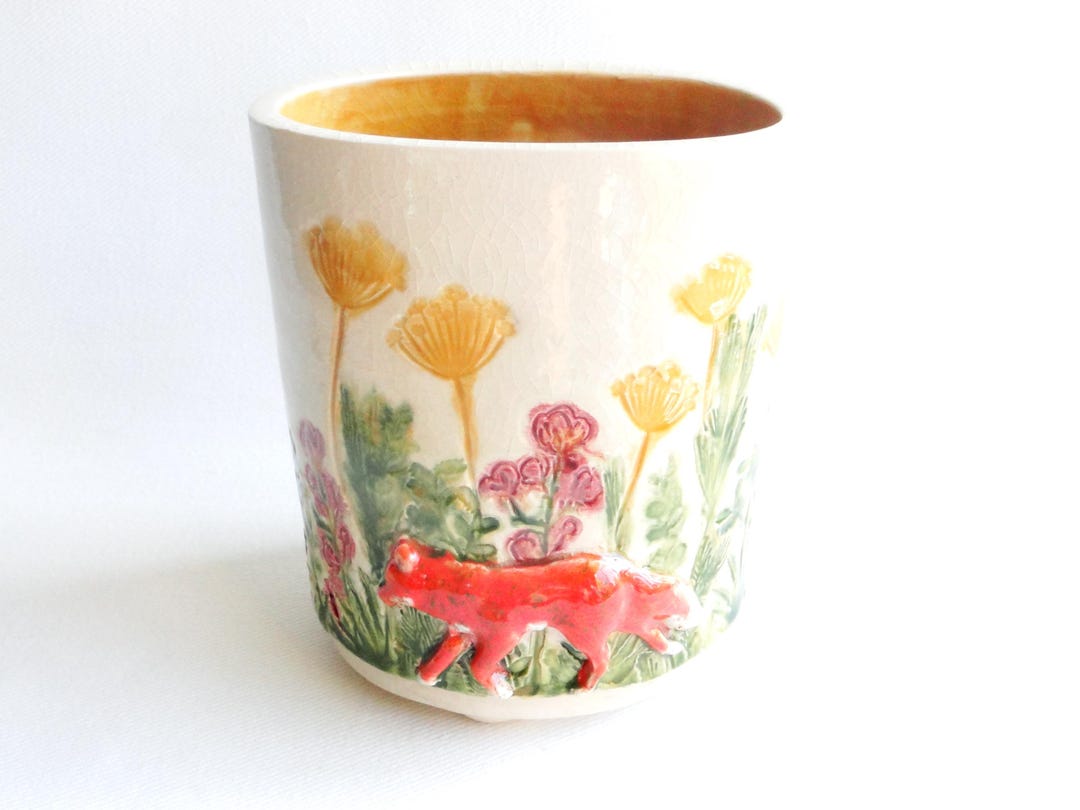 Handmade Ceramic Vase, Fox in Meadow Decoration - Etsy