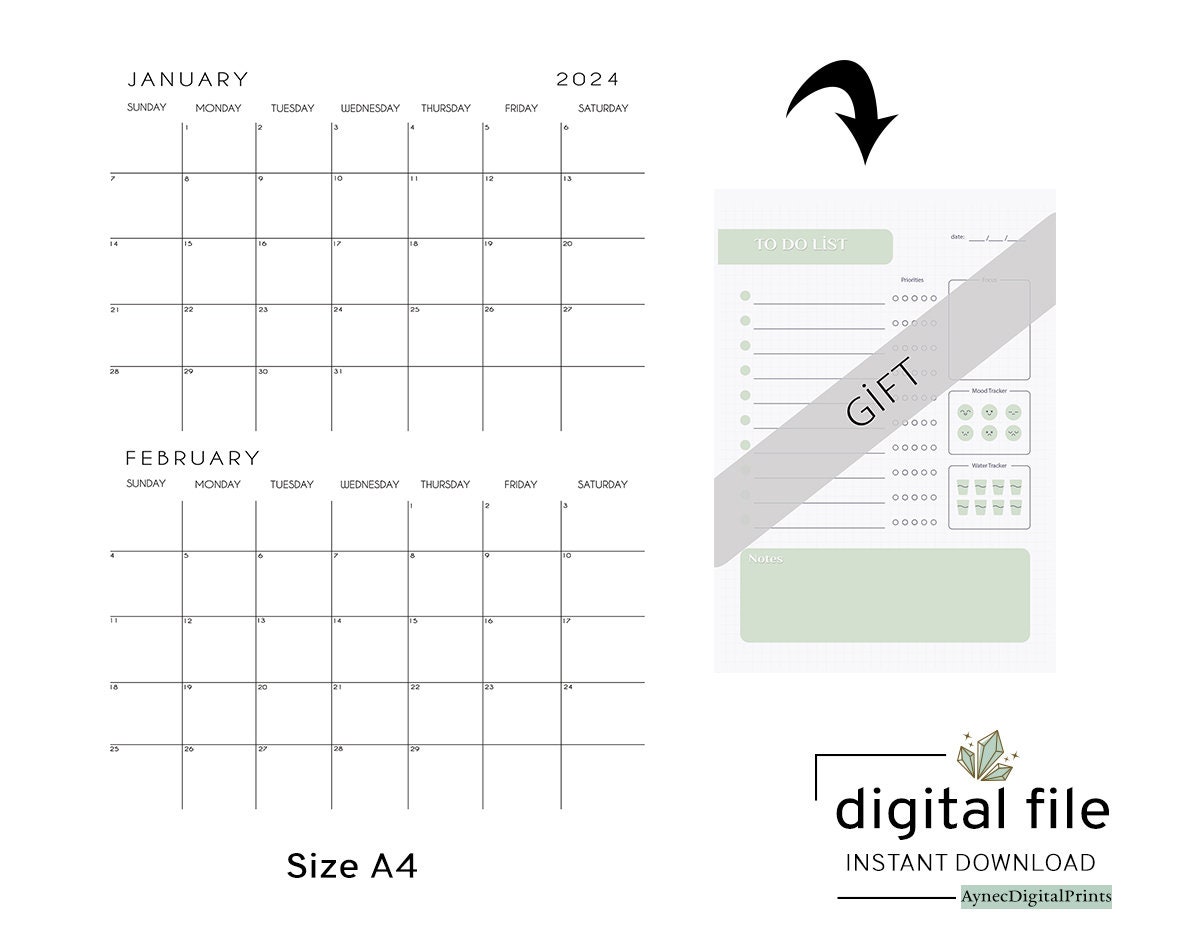 Printable Calendar 2024 Monthly Planner Minimalist Instant Download ...