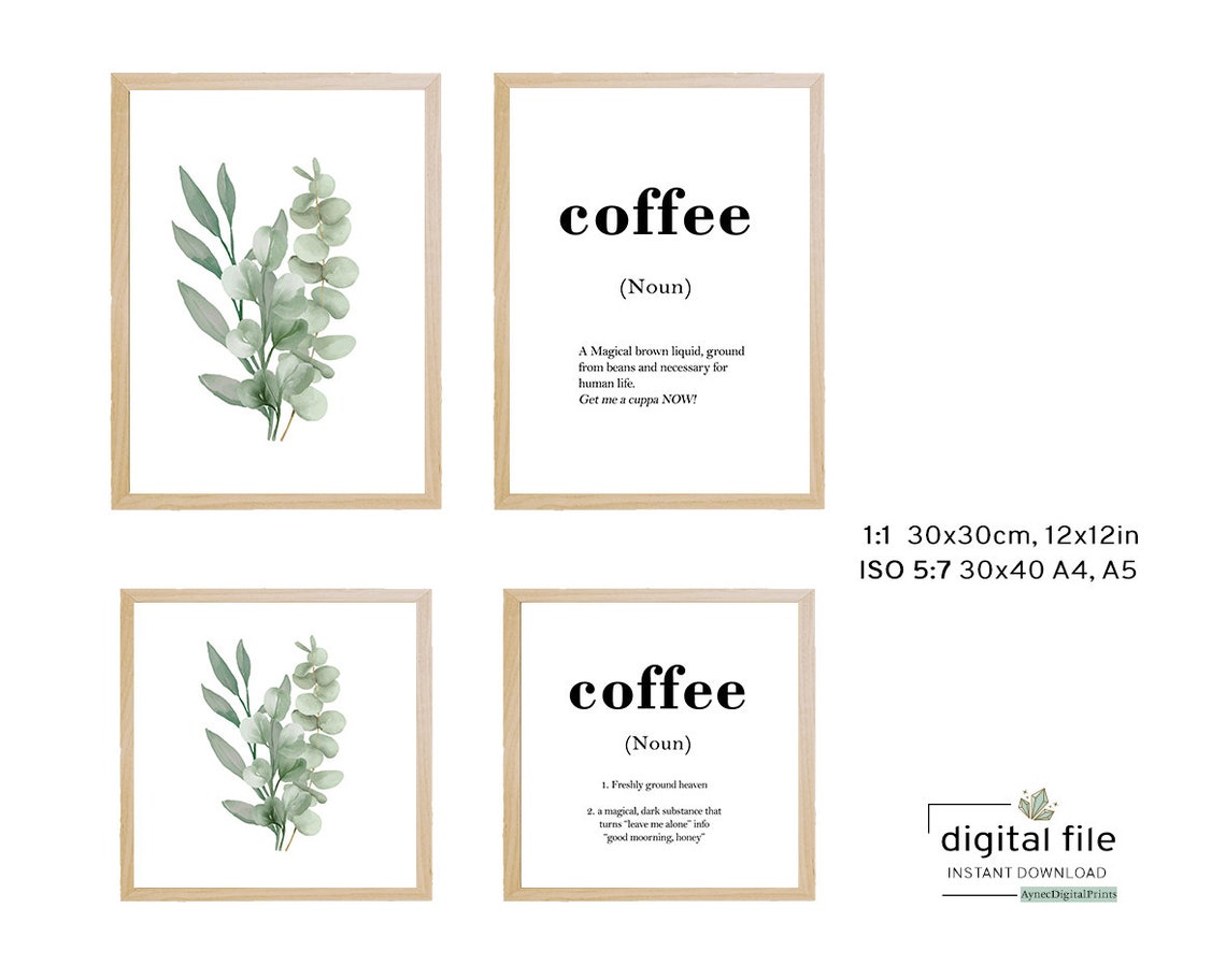 Printable Kitchen Wall Art - Modern Coffee Poster Print - Coffee Noun ...