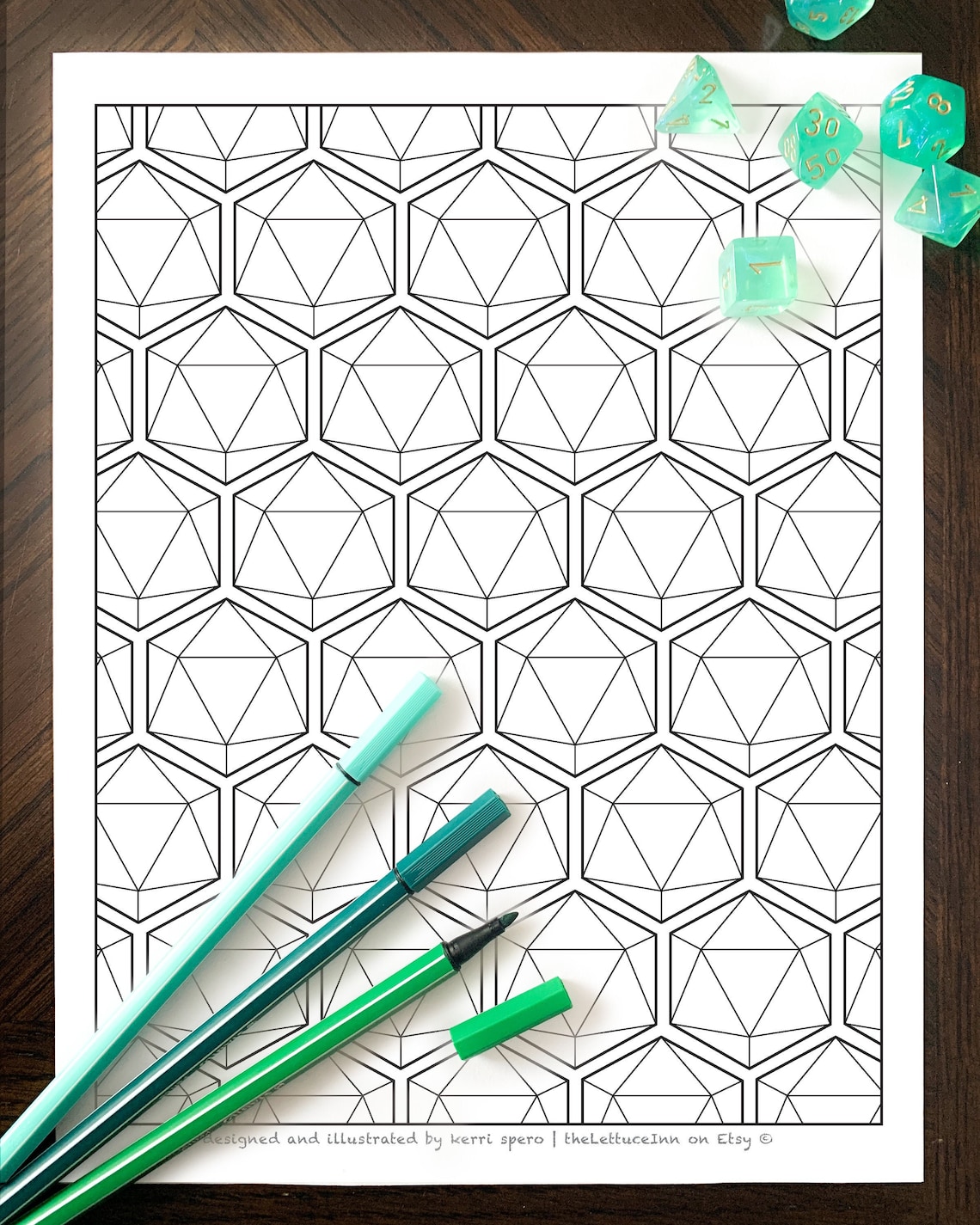 D&D Dice Coloring Page - D20 Icosahedron - Etsy