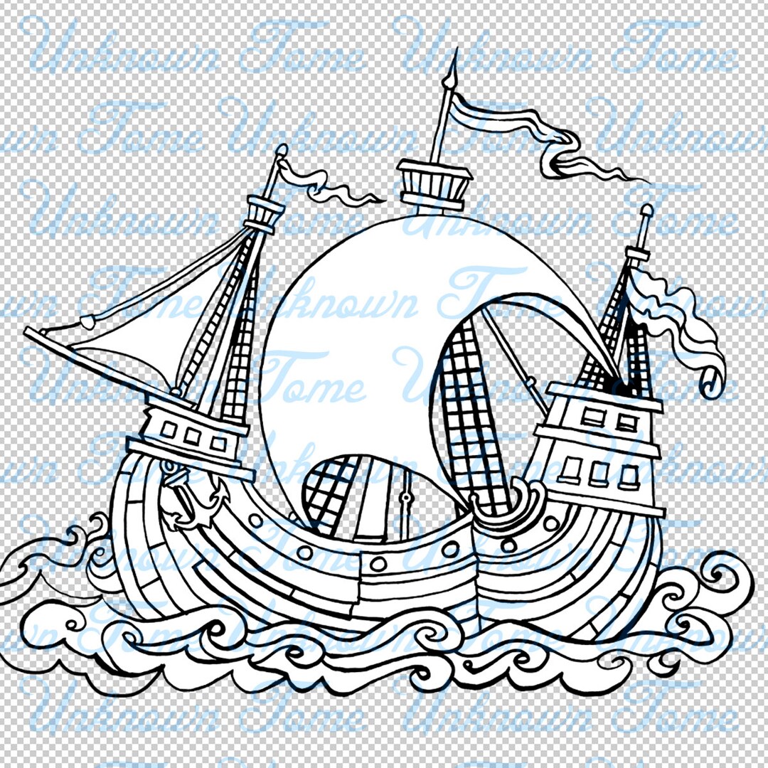SEA, OLDEN SHIP ~ Instant Digital Download Scrapbooking Coloring ...