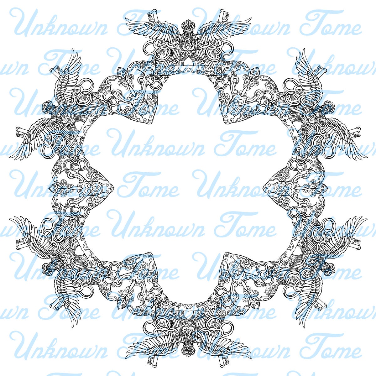 BORDER, Wing & KEY, CIRCULAR ~ Graphic Design Image ~ Instant Digital ...