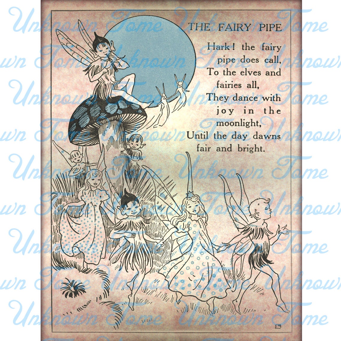 EPHEMERA, FAIRY PIPE Poem, Vintage Fairytale ~ Graphic Design Image ...