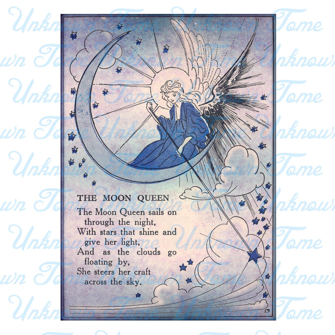 EPHEMERA, MOON QUEEN Poem, Vintage Fairytale ~ Graphic Design Image ...