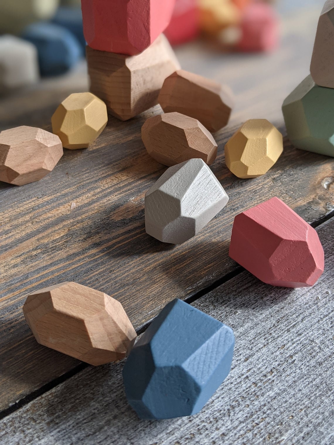 Set of Wooden Stacking Rocks 36 Pcswooden Rock Blockswooden - Etsy