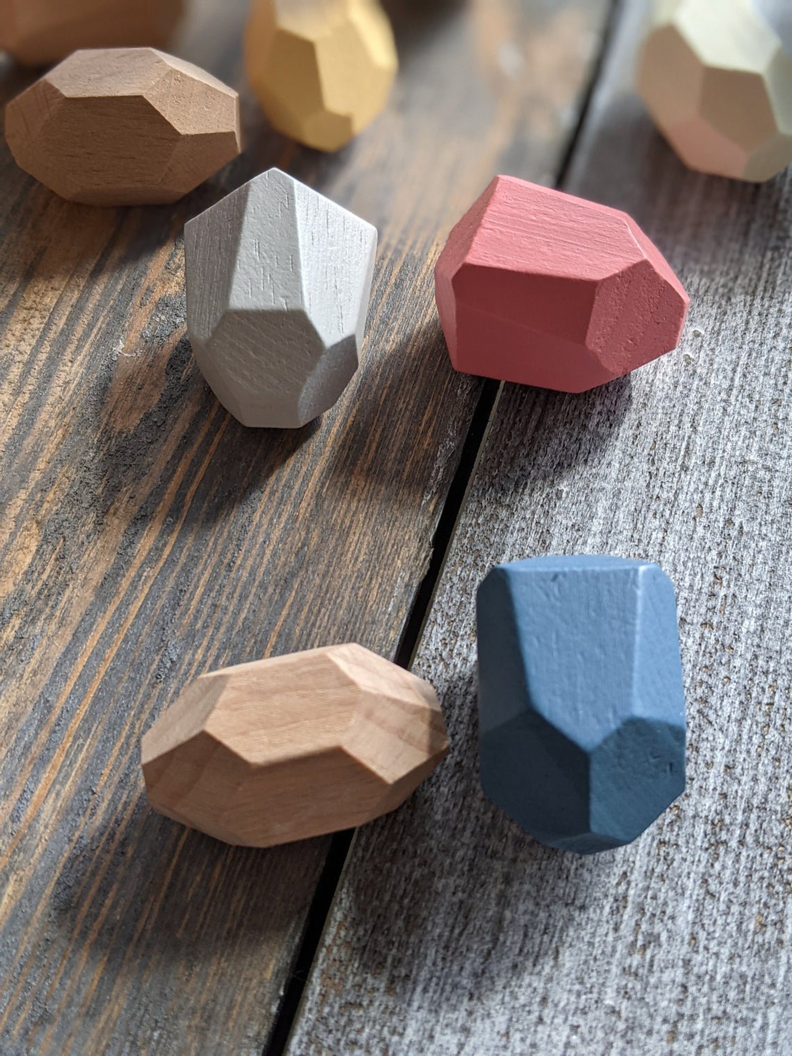 Set of wooden stacking rocks 36 pcswooden rock blockswooden | Etsy