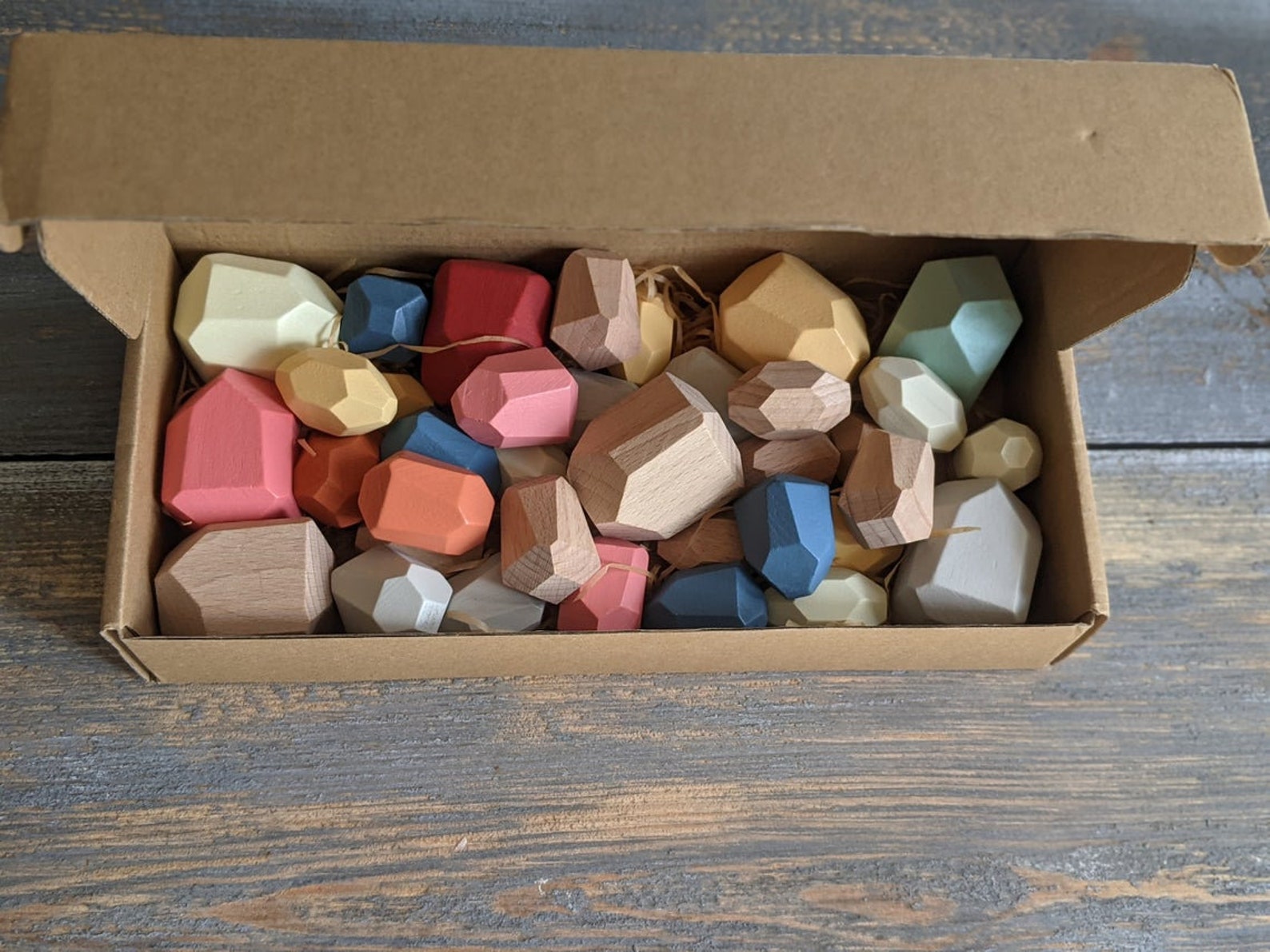 Set of wooden stacking rocks 36 pcswooden rock blockswooden | Etsy