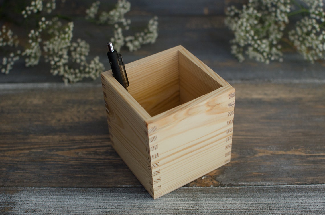 Unfinished wooden box for pen pencils from natural wood | Etsy