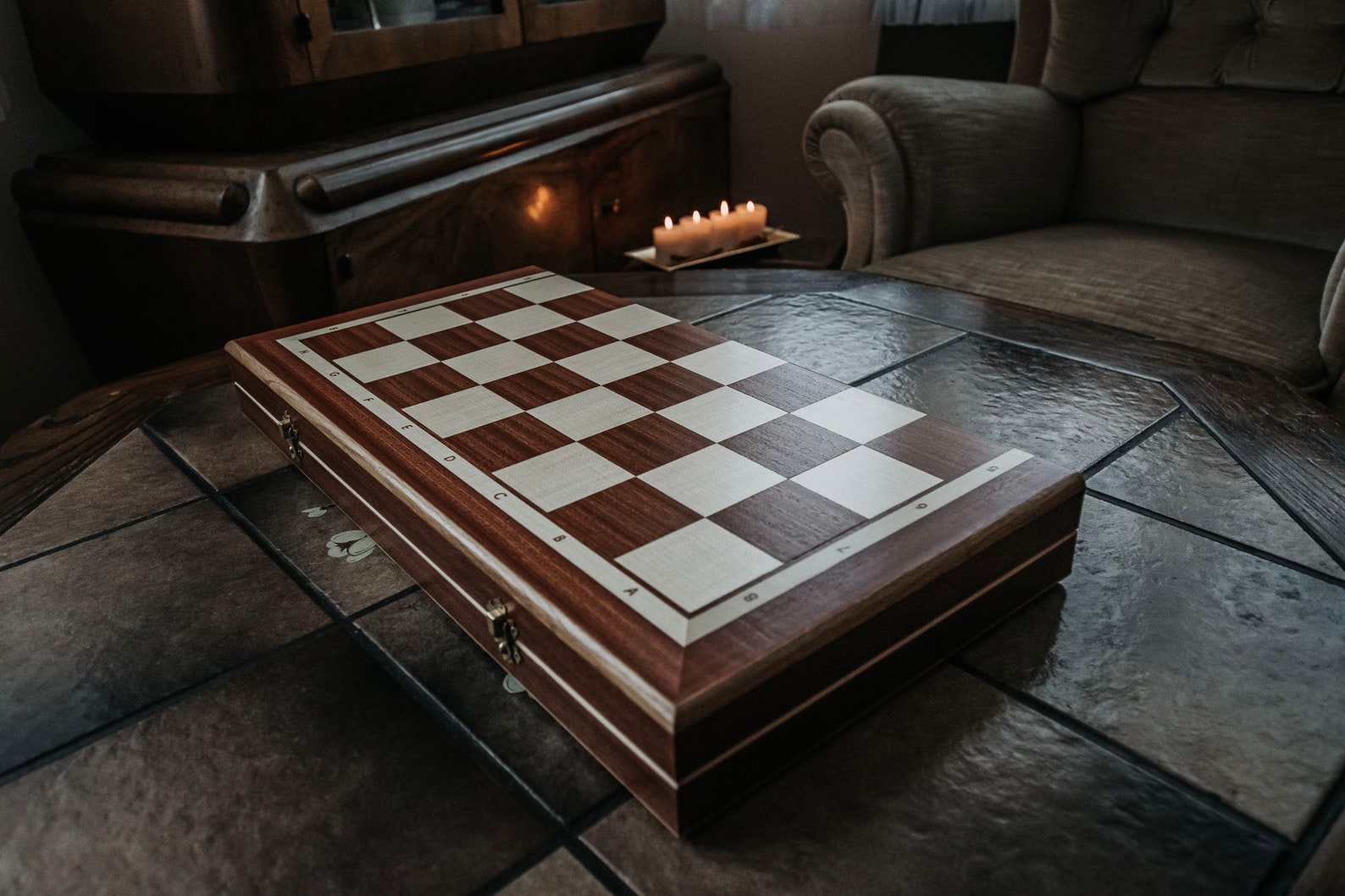 Hand carved chess Wooden inlaid chess board large cassette | Etsy