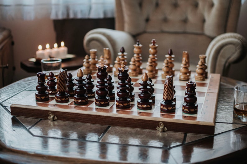 Prestigious Wooden Chess Board, Large Inlaid Cassette, Wooden Game ...