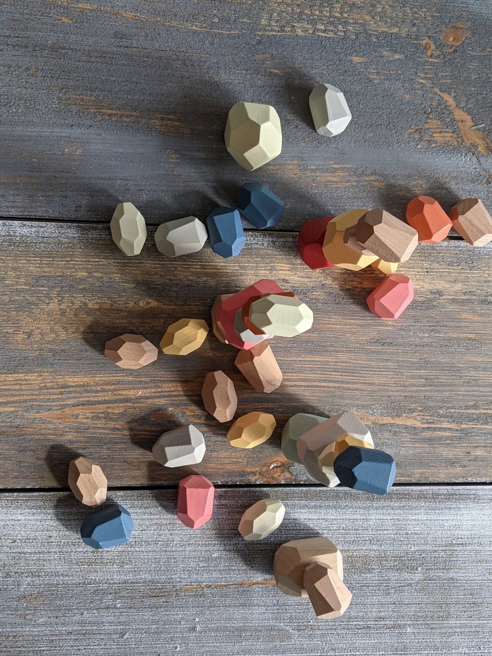 Set of wooden stacking rocks 36 pcswooden rock blockswooden | Etsy