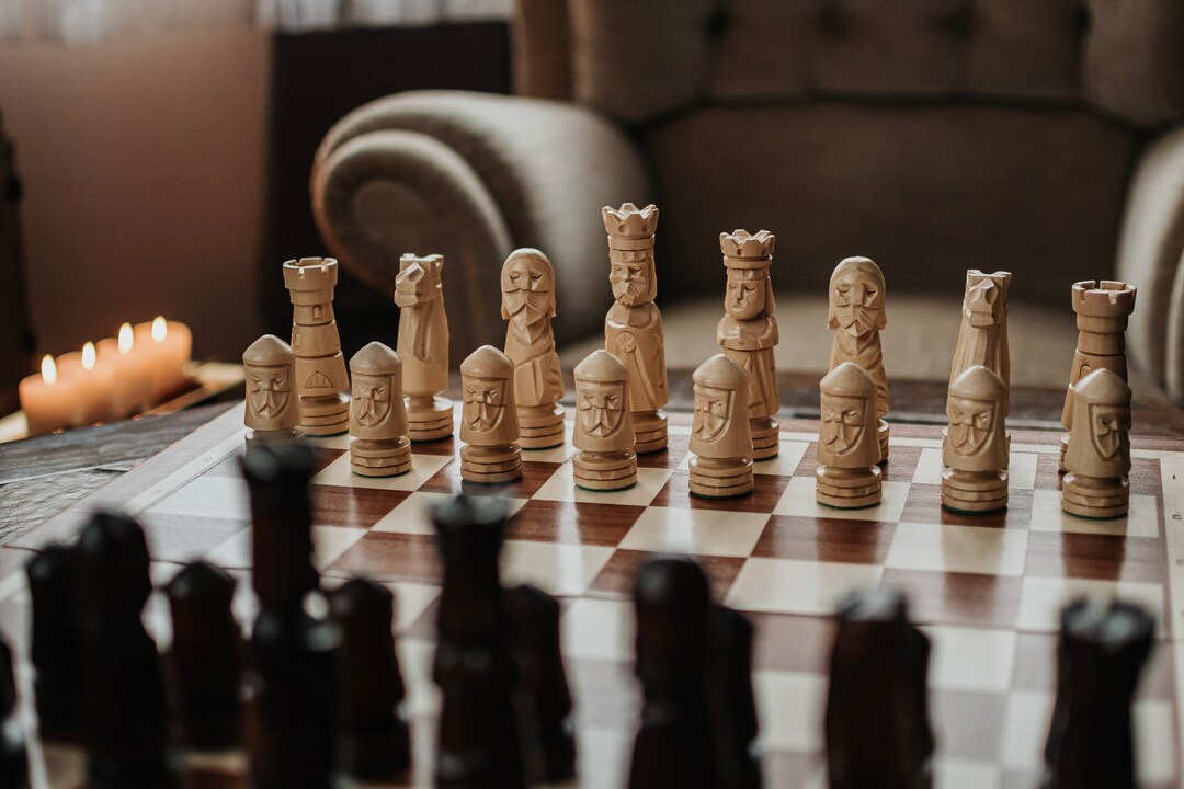 Hand Carved Chess, Wooden Inlaid Chess Board, Large Cassette, Wooden ...