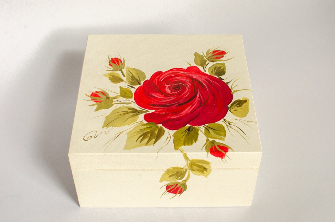 White Box With Rose Big Wooden Boxlovepersonalized Wooden - Etsy