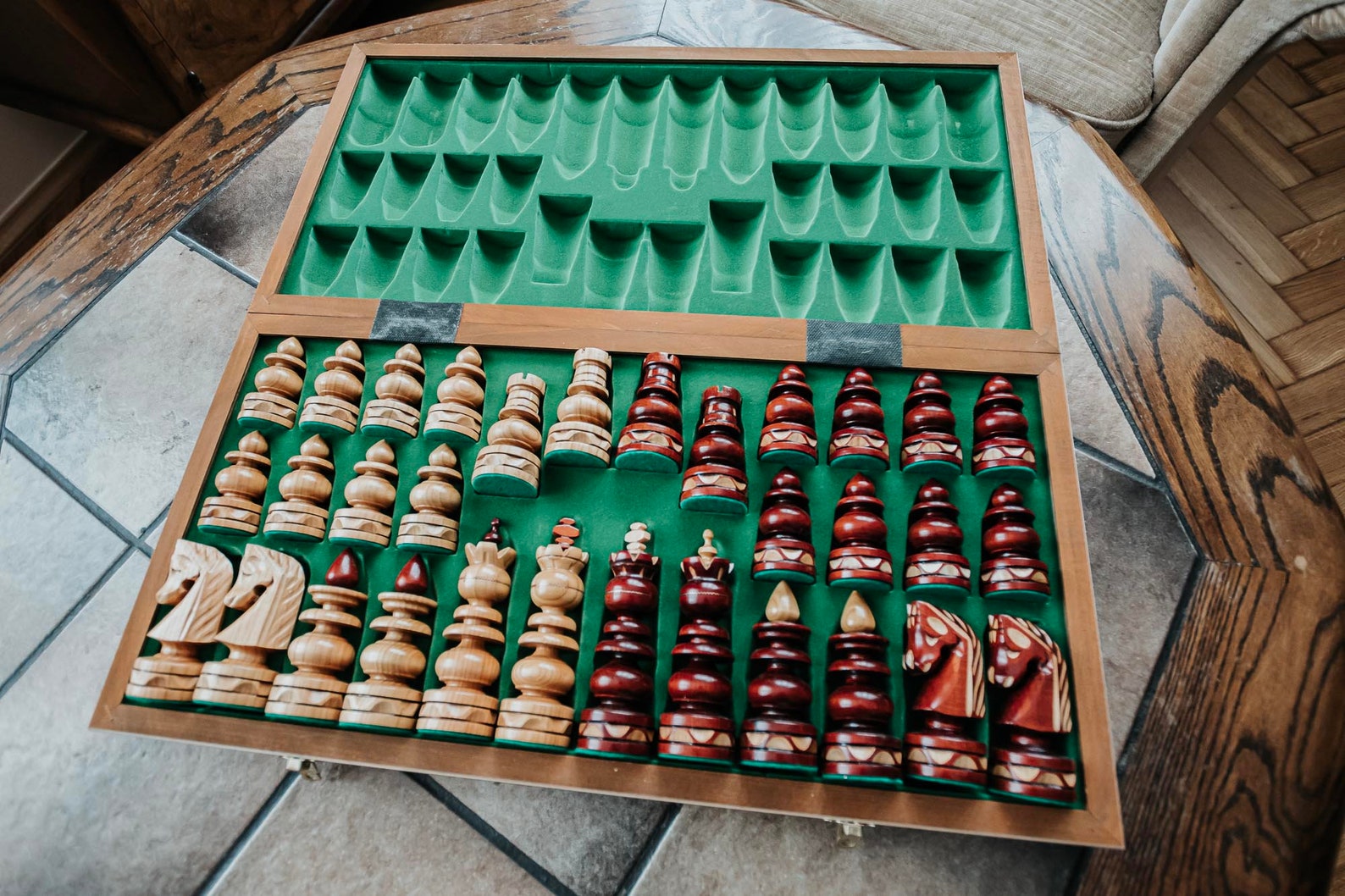 Prestigious Wooden Chess Board, Large Inlaid Cassette, Wooden Game ...