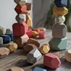 Set of Wooden Stacking Rocks 36 Pcs,wooden Rock Blocks,wooden Stacking ...