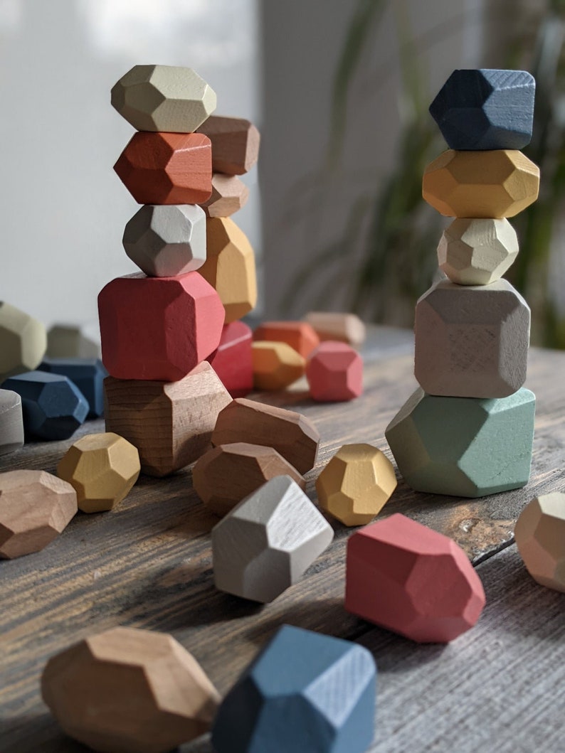 Set of Wooden Stacking Rocks 36 Pcswooden Rock Blockswooden - Etsy