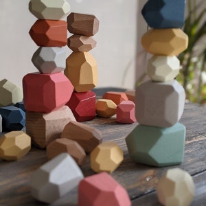 Set of Wooden Stacking Rocks 36 Pcs,wooden Rock Blocks,wooden Stacking ...