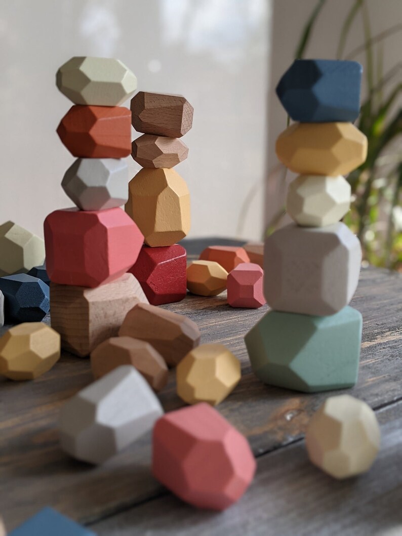 Set of Wooden Stacking Rocks 36 Pcswooden Rock Blockswooden - Etsy