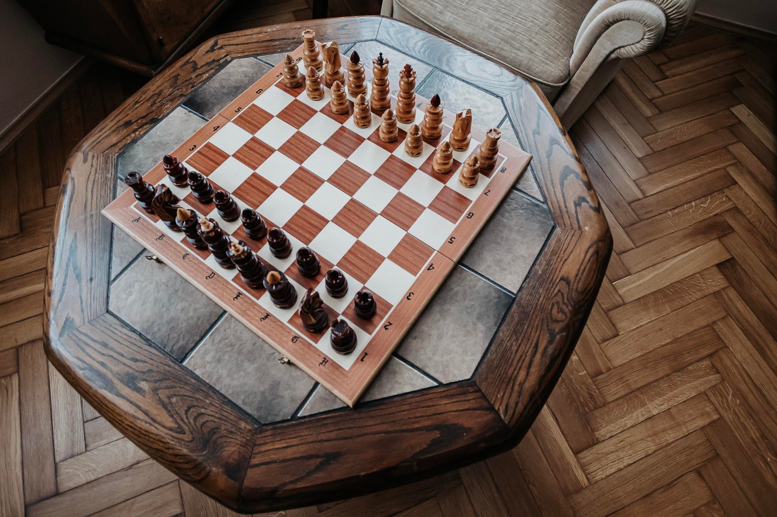 Prestigious Wooden Chess Board, Large Inlaid Cassette, Wooden Game ...