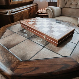Prestigious Wooden Chess Board, Large Inlaid Cassette, Wooden Game ...