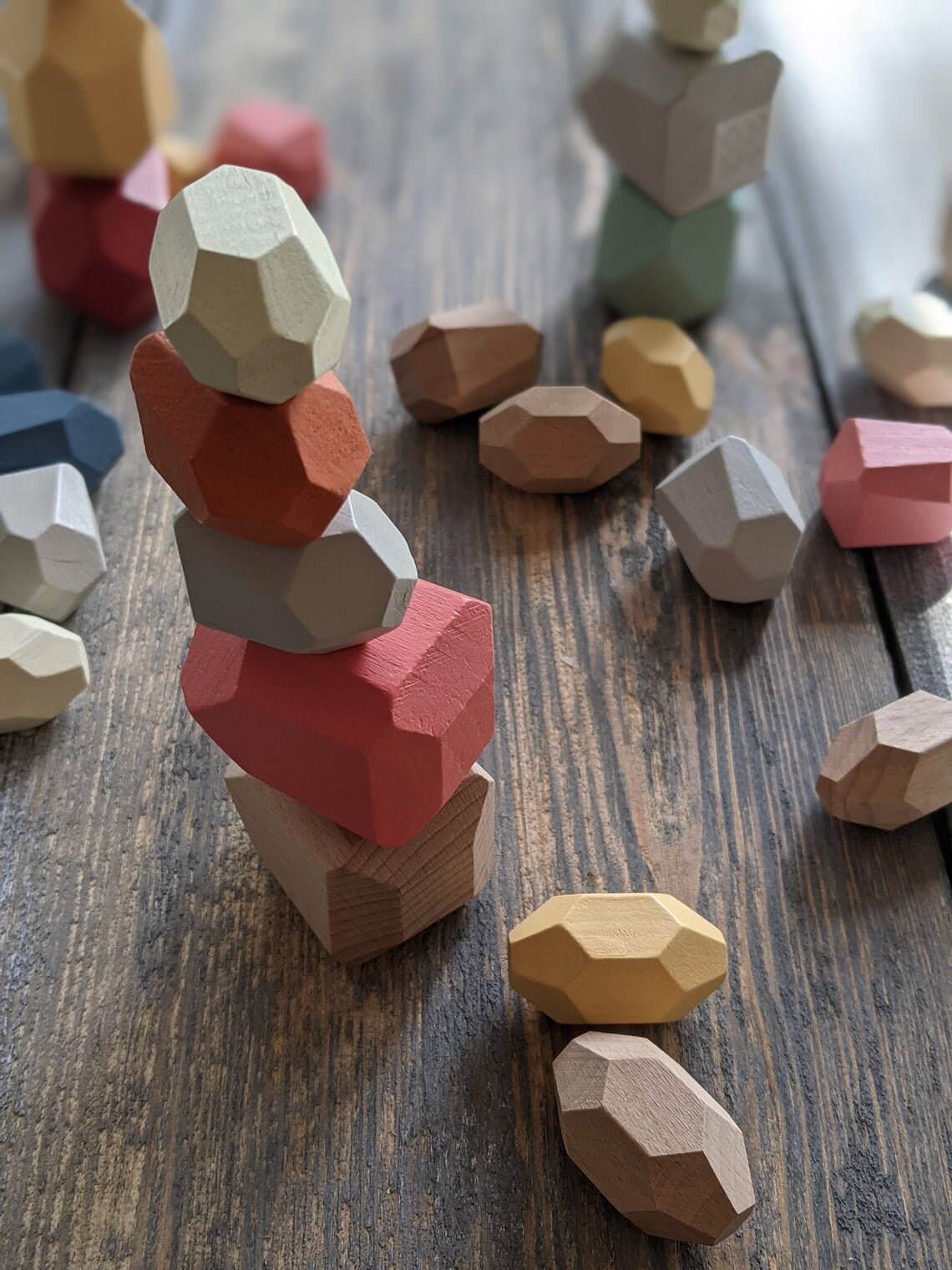 Set of wooden stacking rocks 36 pcswooden rock blockswooden | Etsy