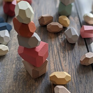 Set of Wooden Stacking Rocks 36 Pcs,wooden Rock Blocks,wooden Stacking ...