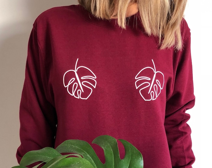 Monstera Leaf Sweatshirt Monstera Deliciosa Crewneck Houseplant Shirt ...