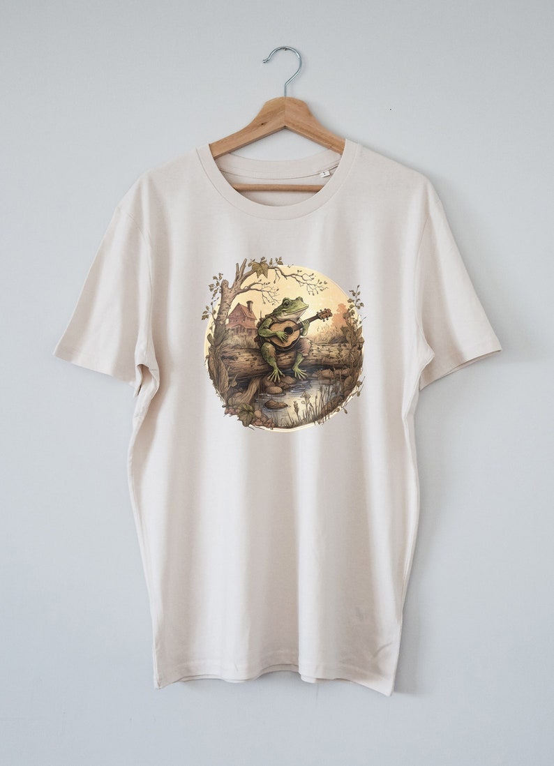 Cottagecore Aesthetic Frog Playing Instrument on a Log Shirt, Organic ...