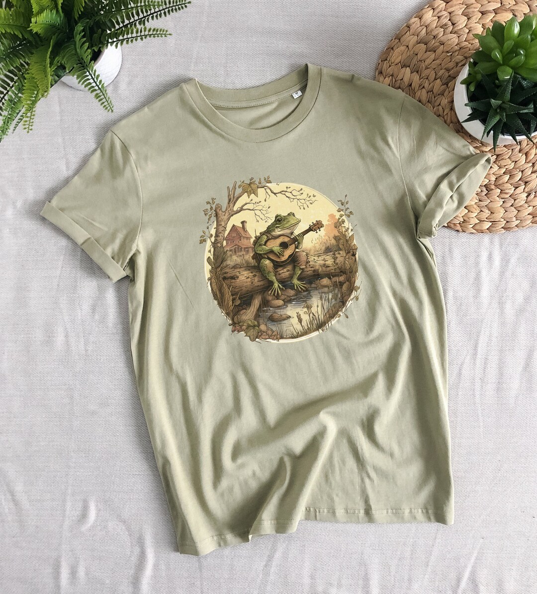 Cottagecore Aesthetic Frog Playing Instrument on a Log Shirt, Organic ...